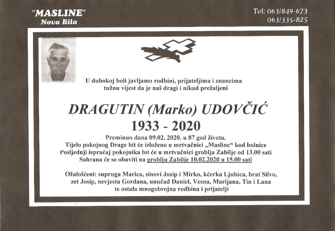 Dragutin (Marko) Udovčić - Pogrebne usluge ''Masline''